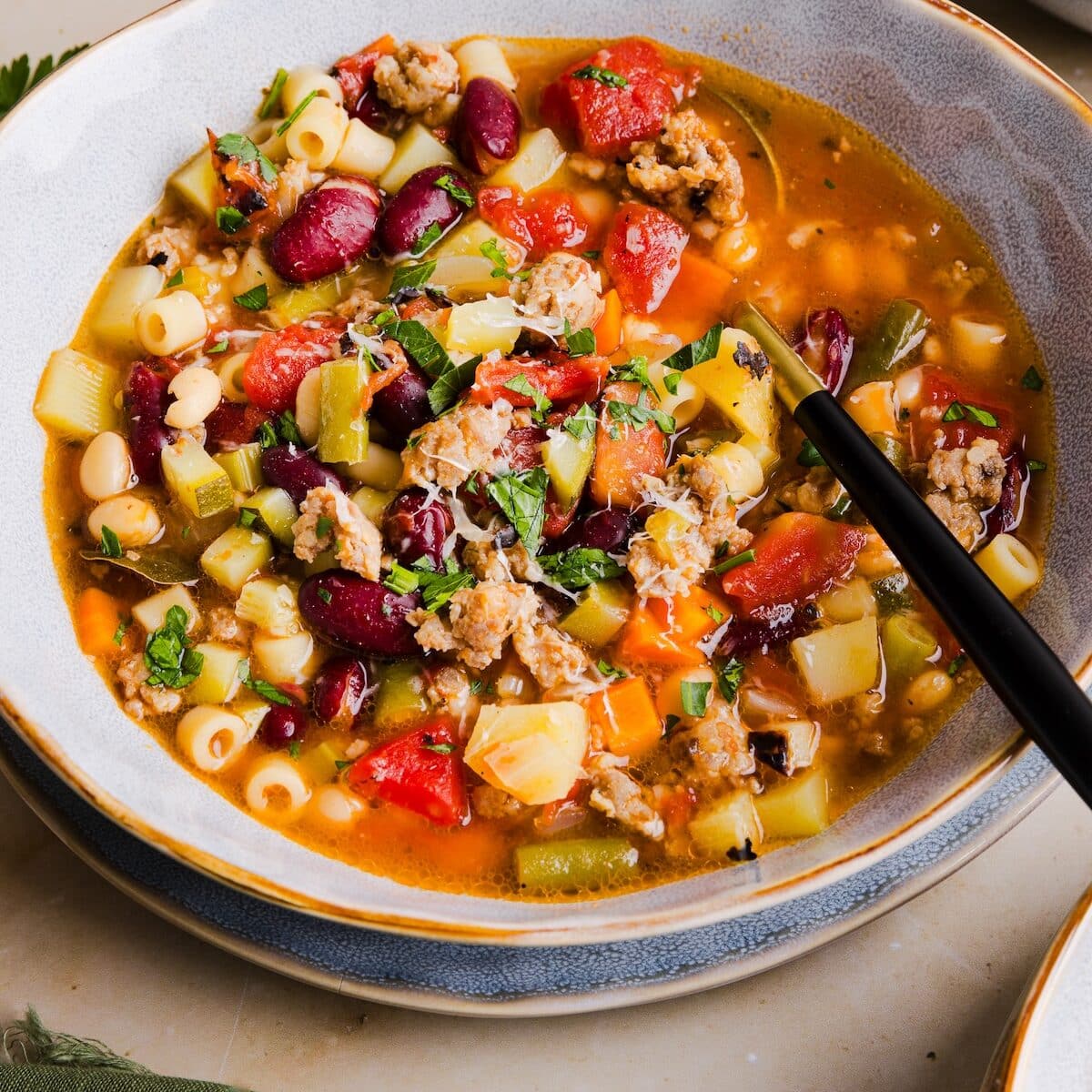 High Protein Minestrone Soup With Italian Sausage